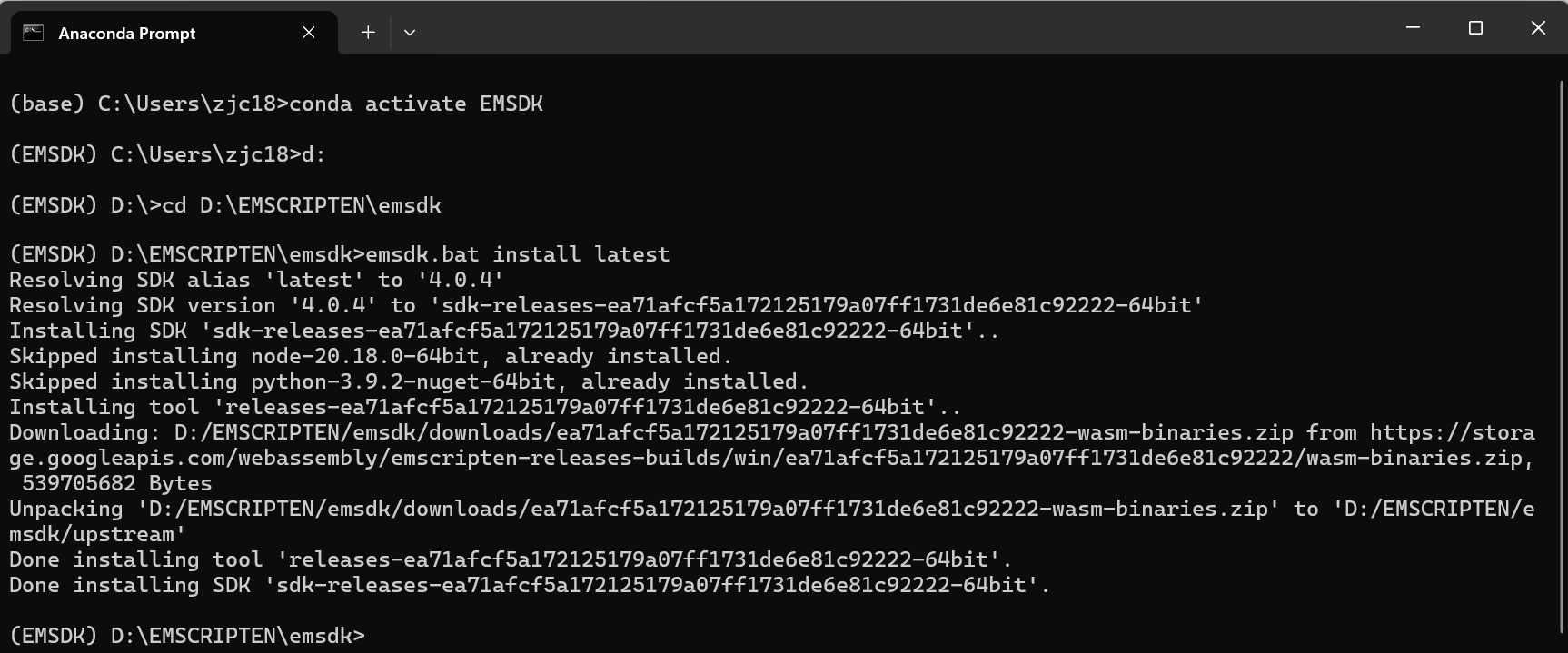 在Windows安装并测试Emscripten全流程 | WhythZ